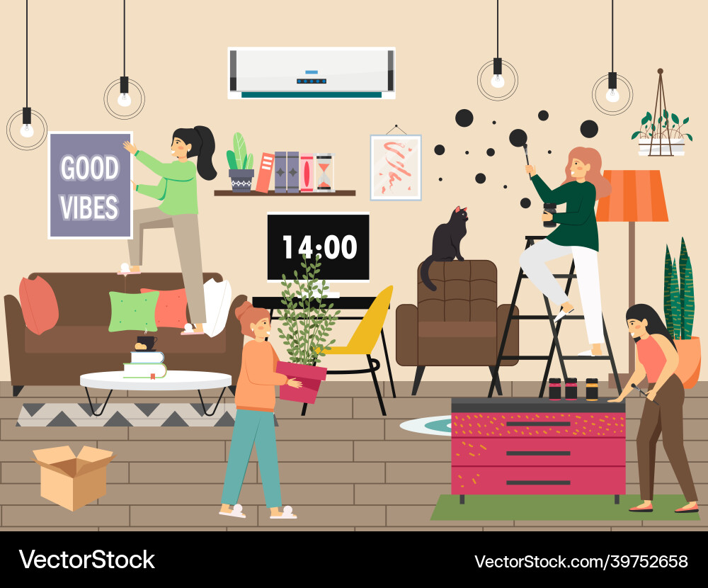 Interior designer decorating living room Vector Image