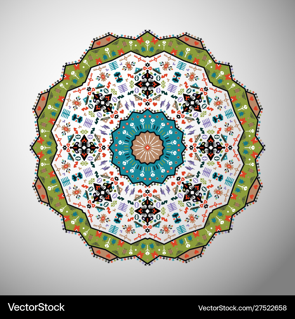 Ornamental round colorful geometric pattern in Vector Image