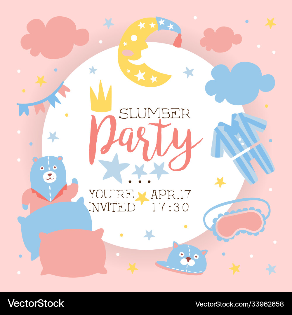Slumber party invitation banner template light Vector Image