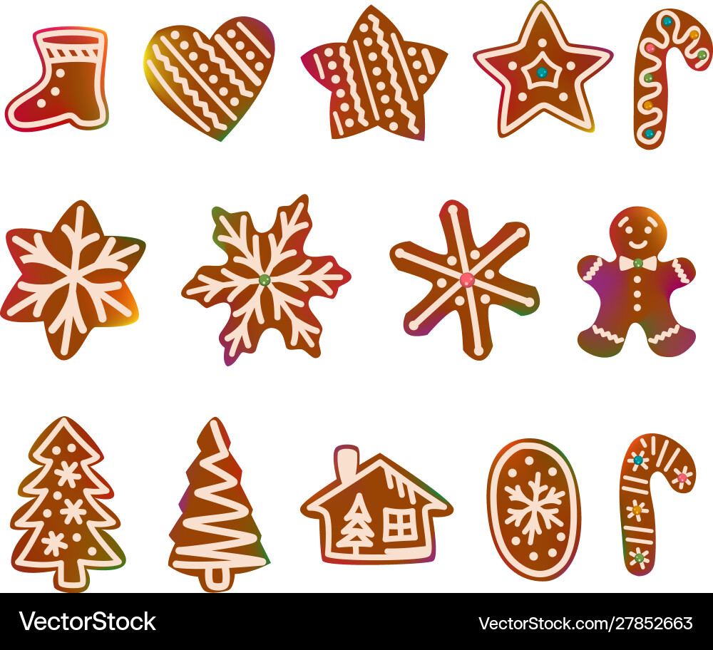 Big set christmas gingerbread cookies Royalty Free Vector