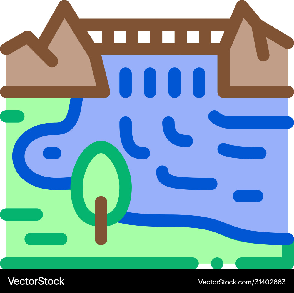Boat in river landscape icon outline Royalty Free Vector