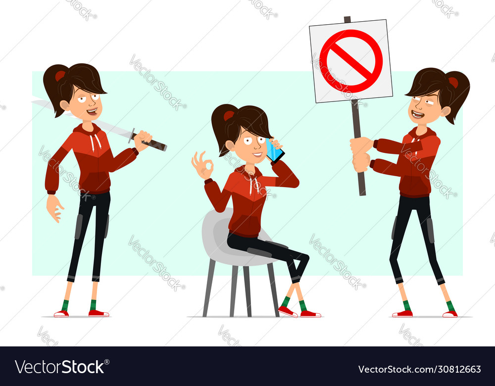 Cartoon Flat Sport Girl Character Big Set Vector Image