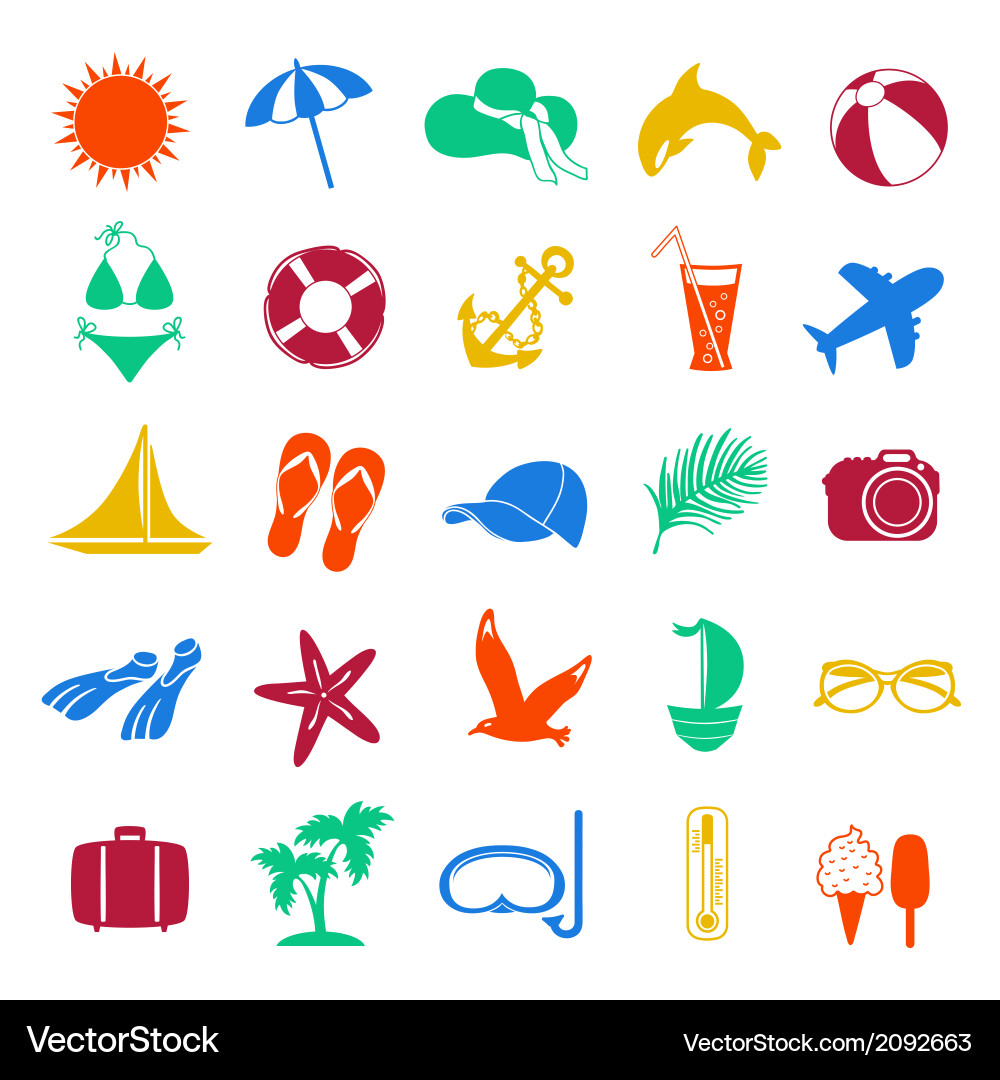 Colorful summer icons on white background Vector Image