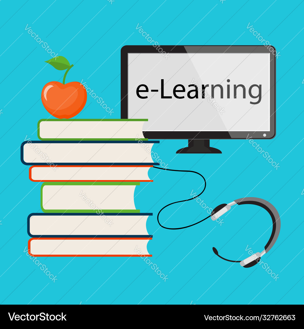 E-learning with computer monitor Royalty Free Vector Image