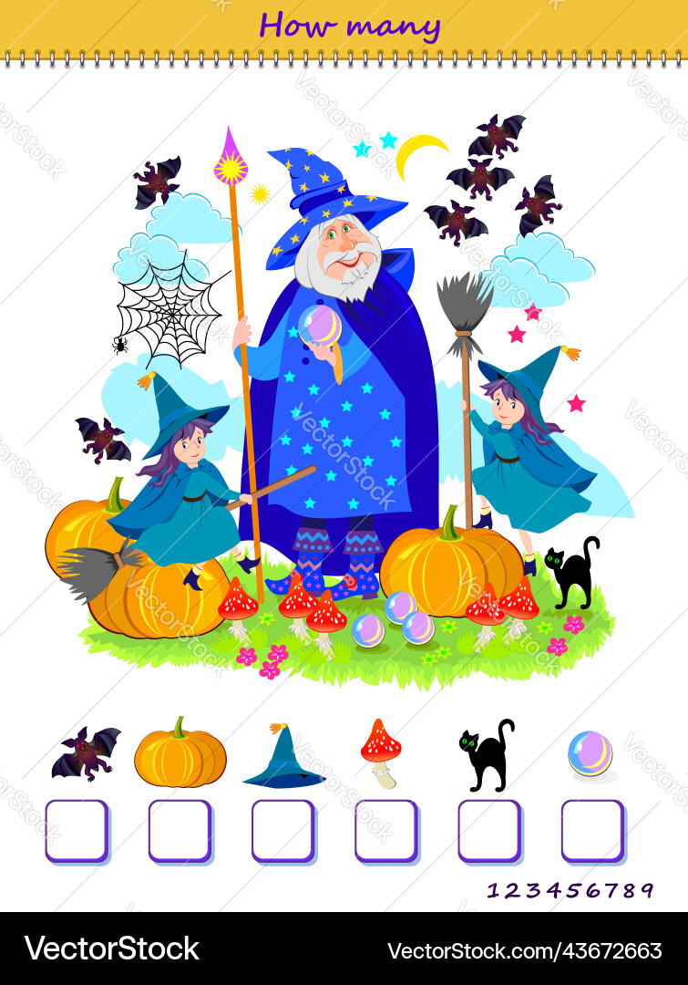 Educational page for little children how many Vector Image