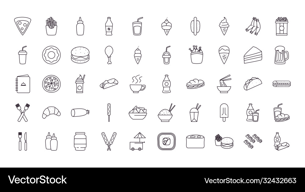 Fast food line style icon set design Royalty Free Vector
