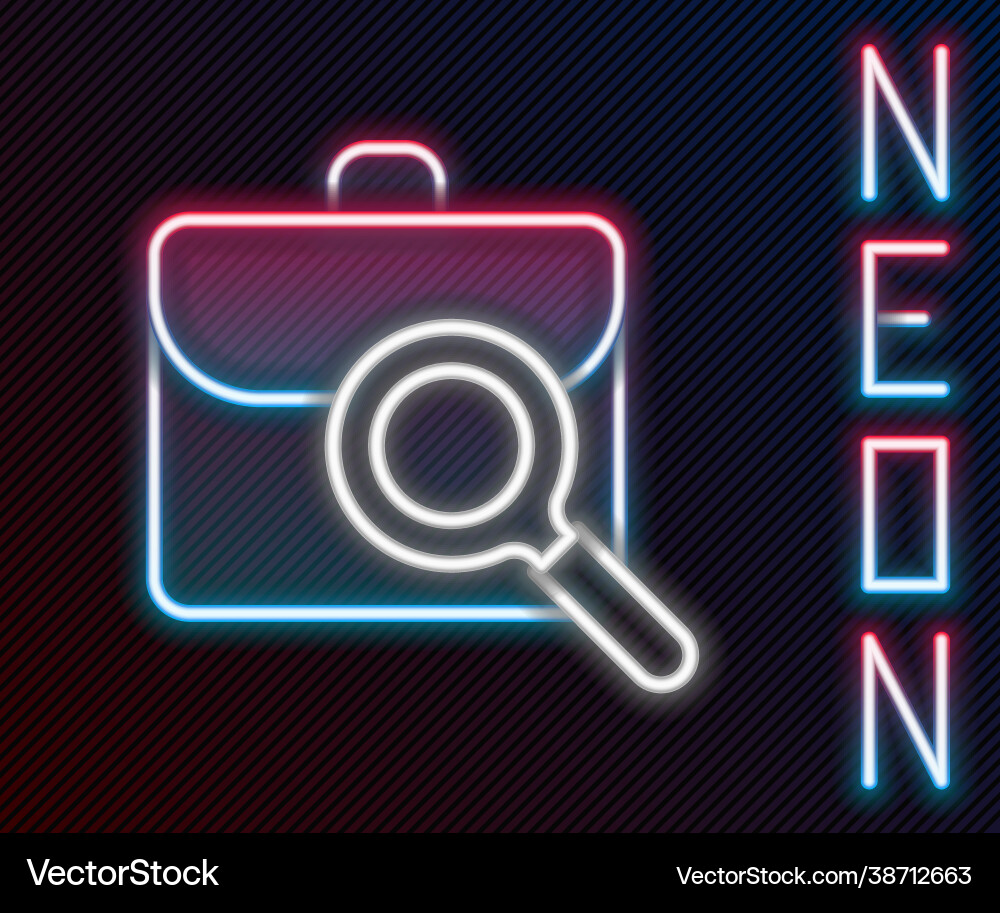 Glowing neon line magnifying glass with briefcase Vector Image