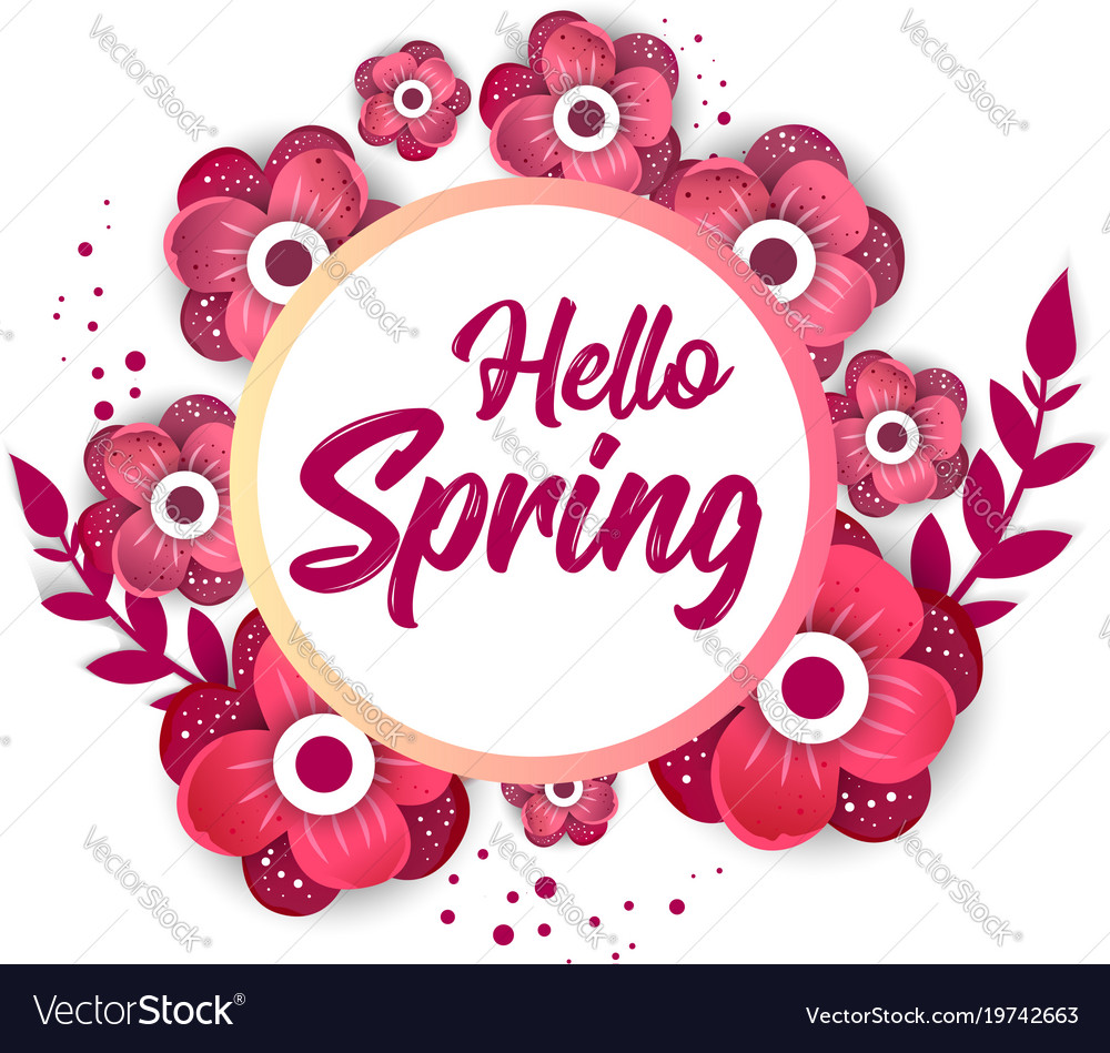 Hello spring concept banner with flowers Vector Image
