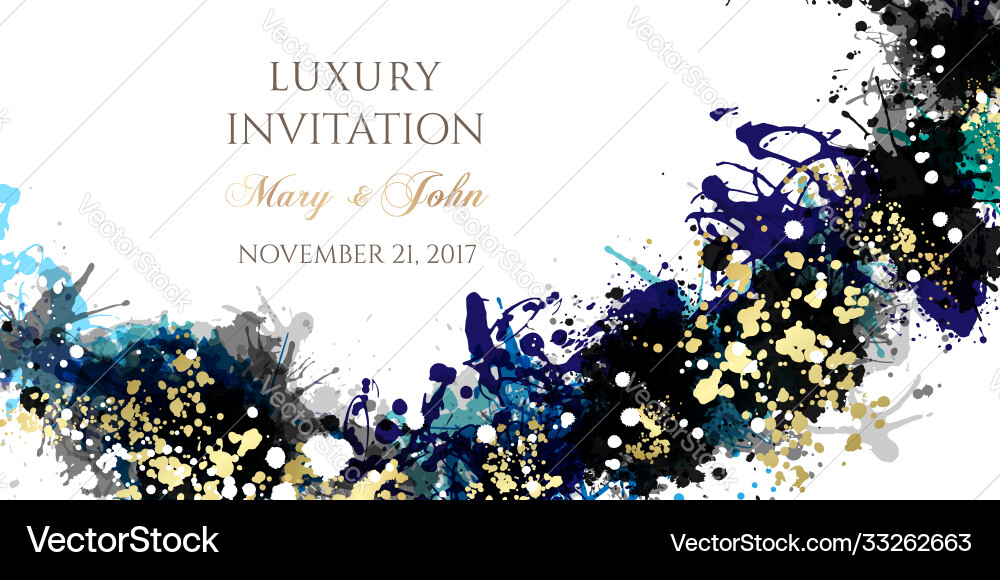 Luxury invitation with ink splash textured border Vector Image