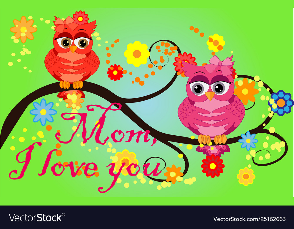 Mothers day greeting card the owl mommy Royalty Free Vector