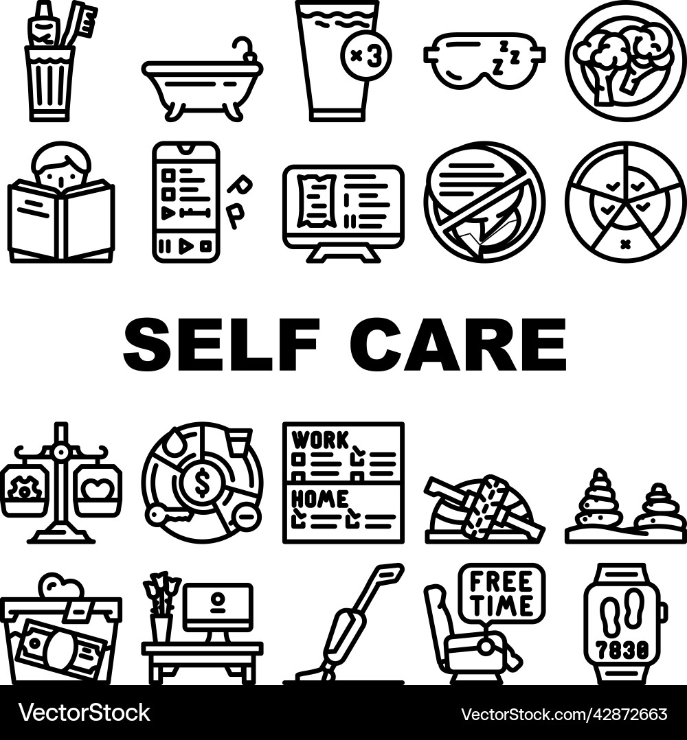 Self care procedure and life task icons set Vector Image