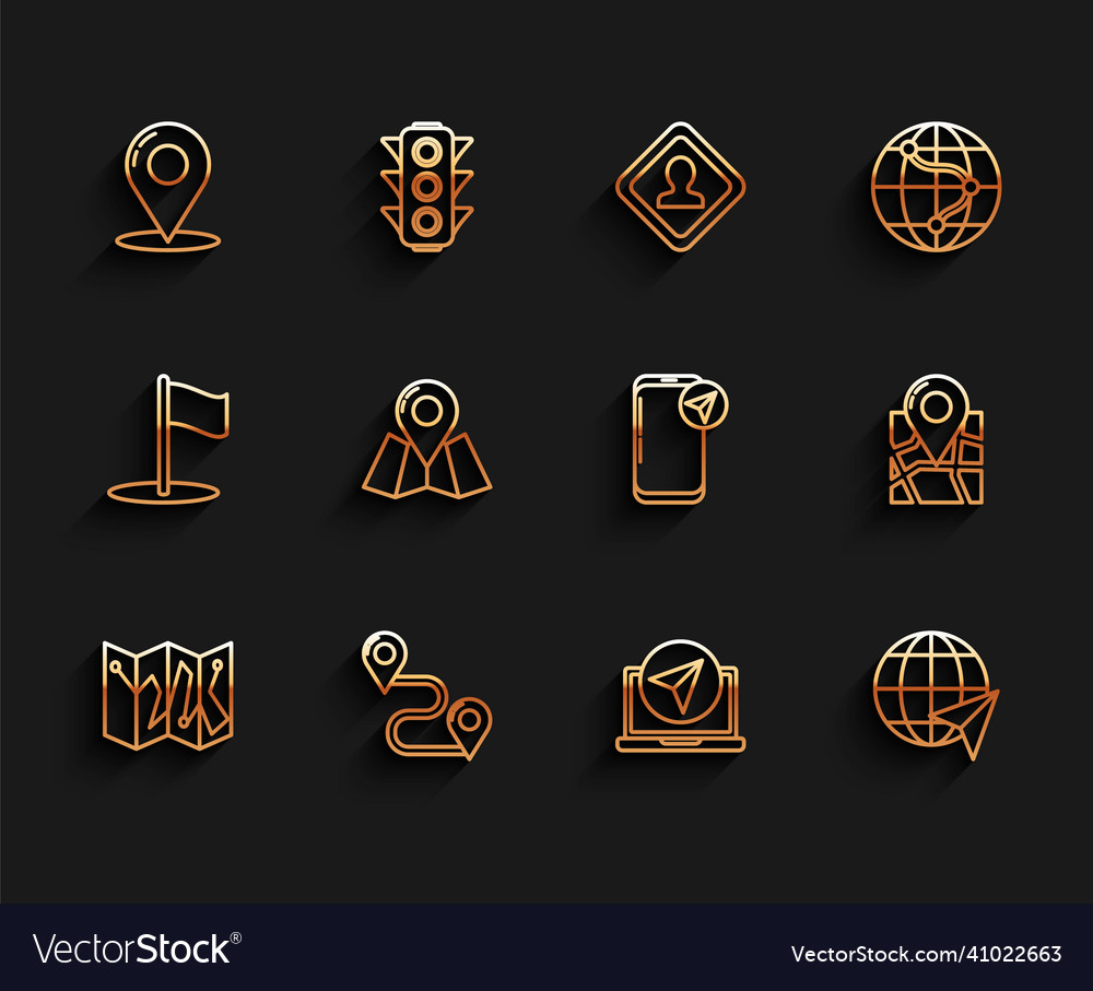 Set line folded map with location marker route Vector Image