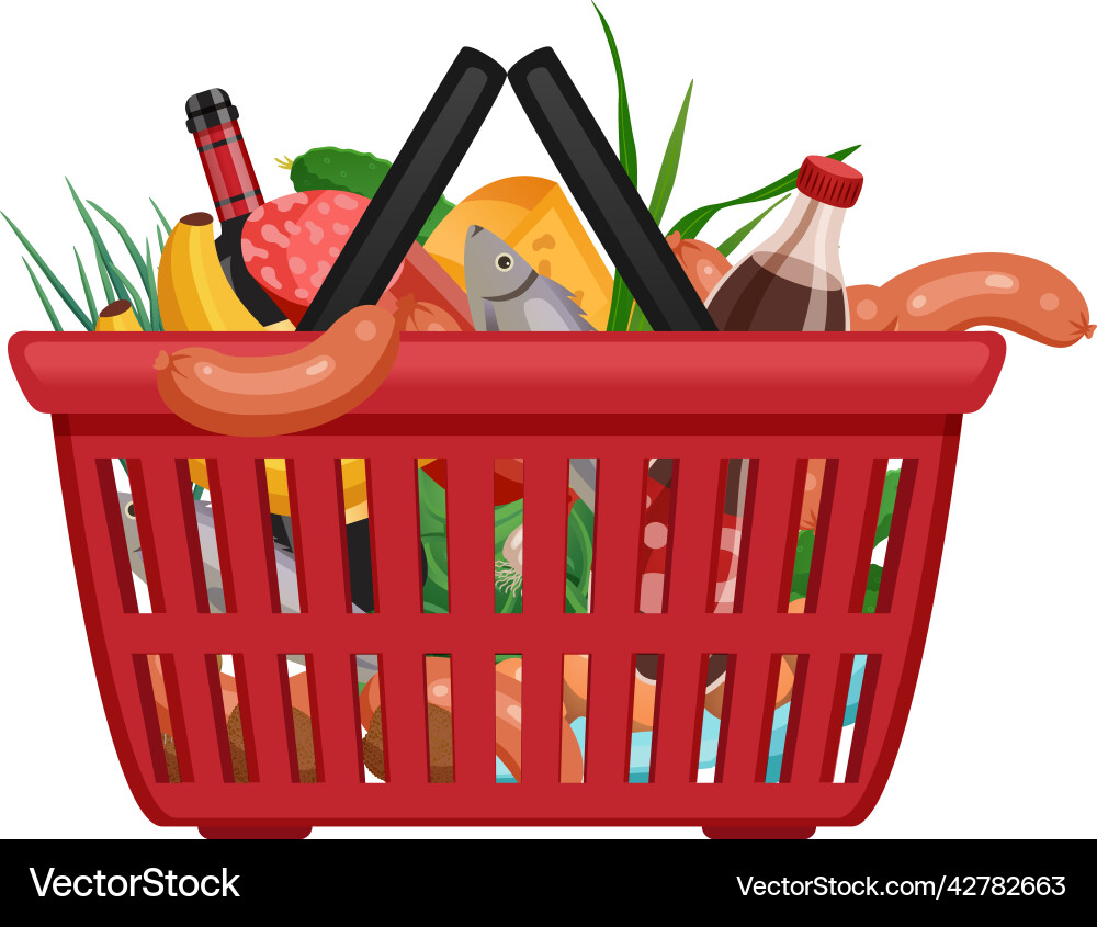 Supermarket basket shopping composition Royalty Free Vector