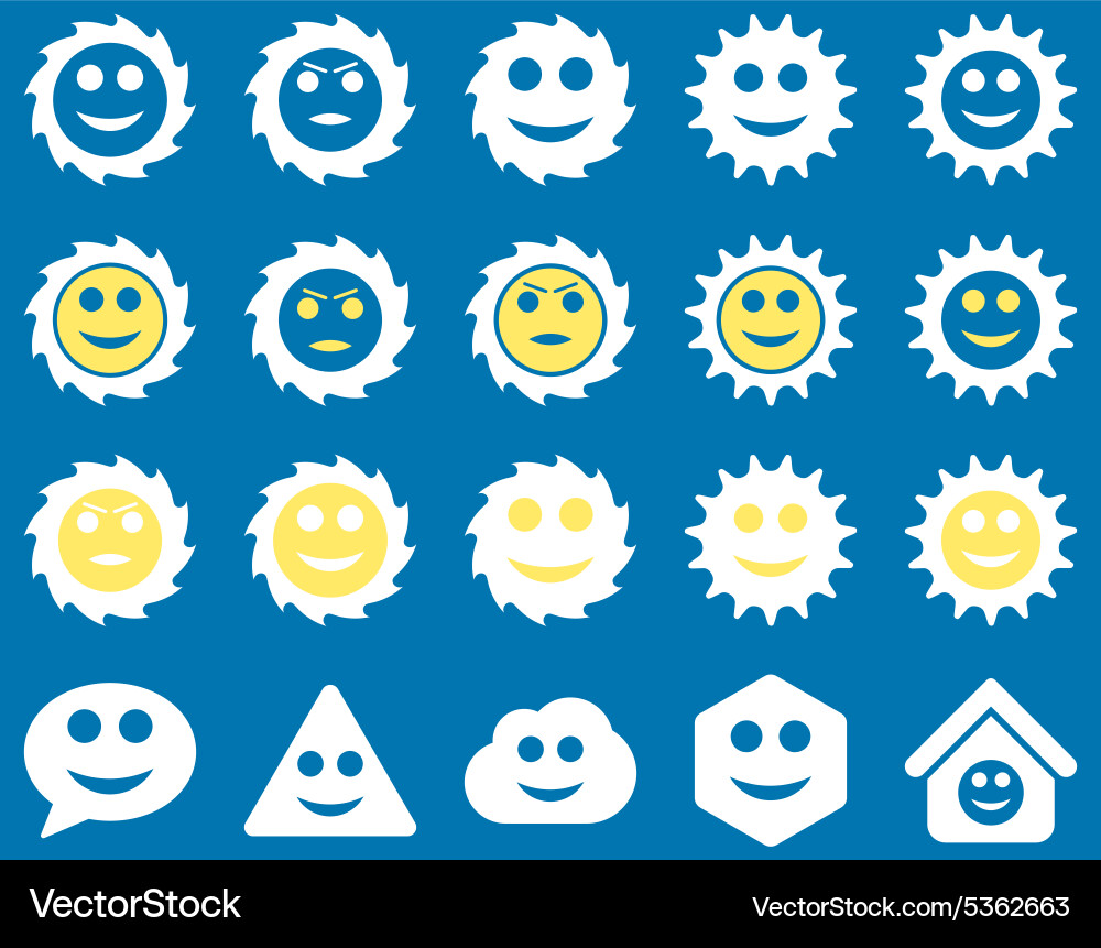 Tools gears smiles emotions icons Royalty Free Vector Image