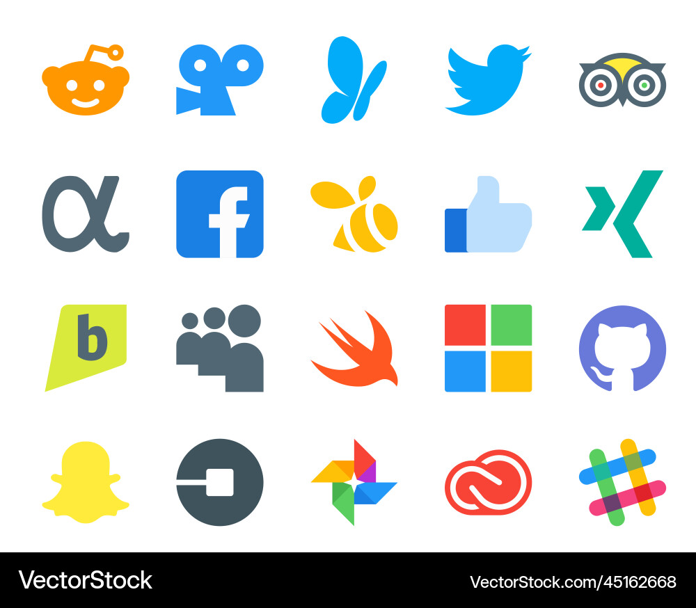 20 social media icon pack including snapchat Vector Image