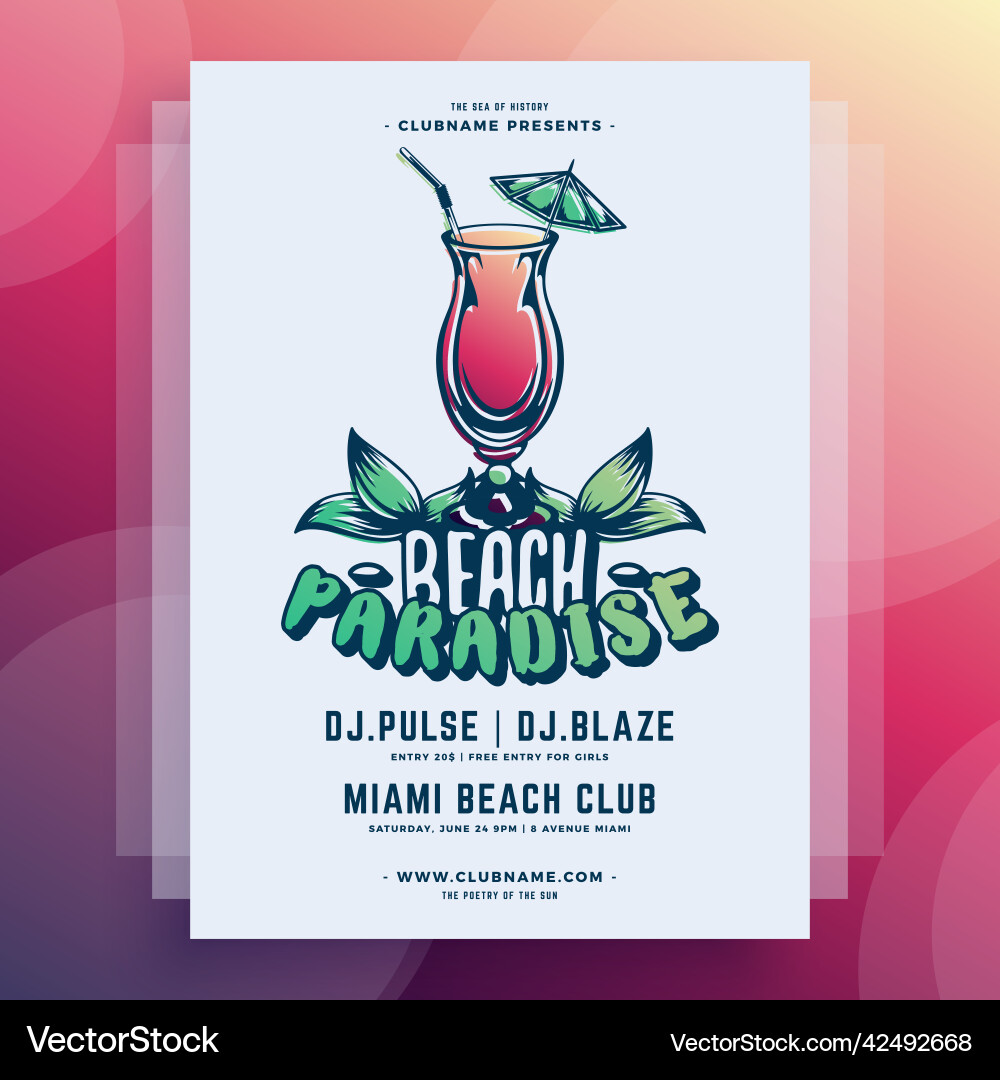 Beach paradise summer party poster template design