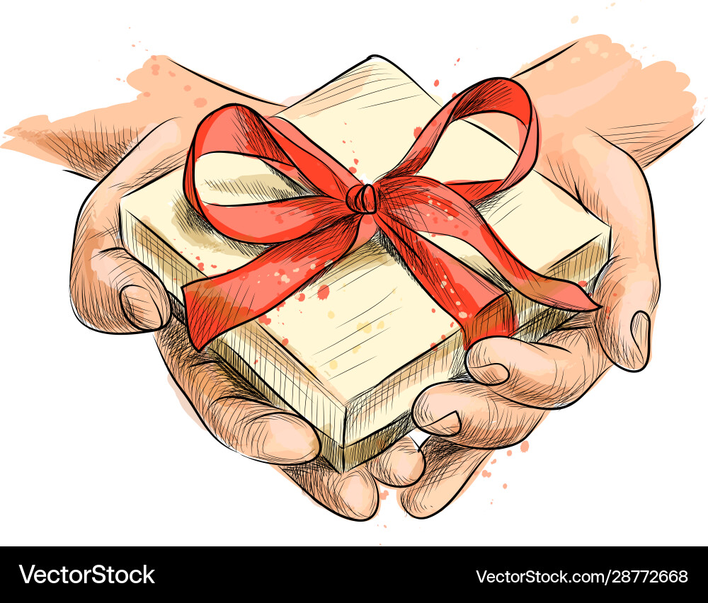 Female hands holding a small gift wrapped with red