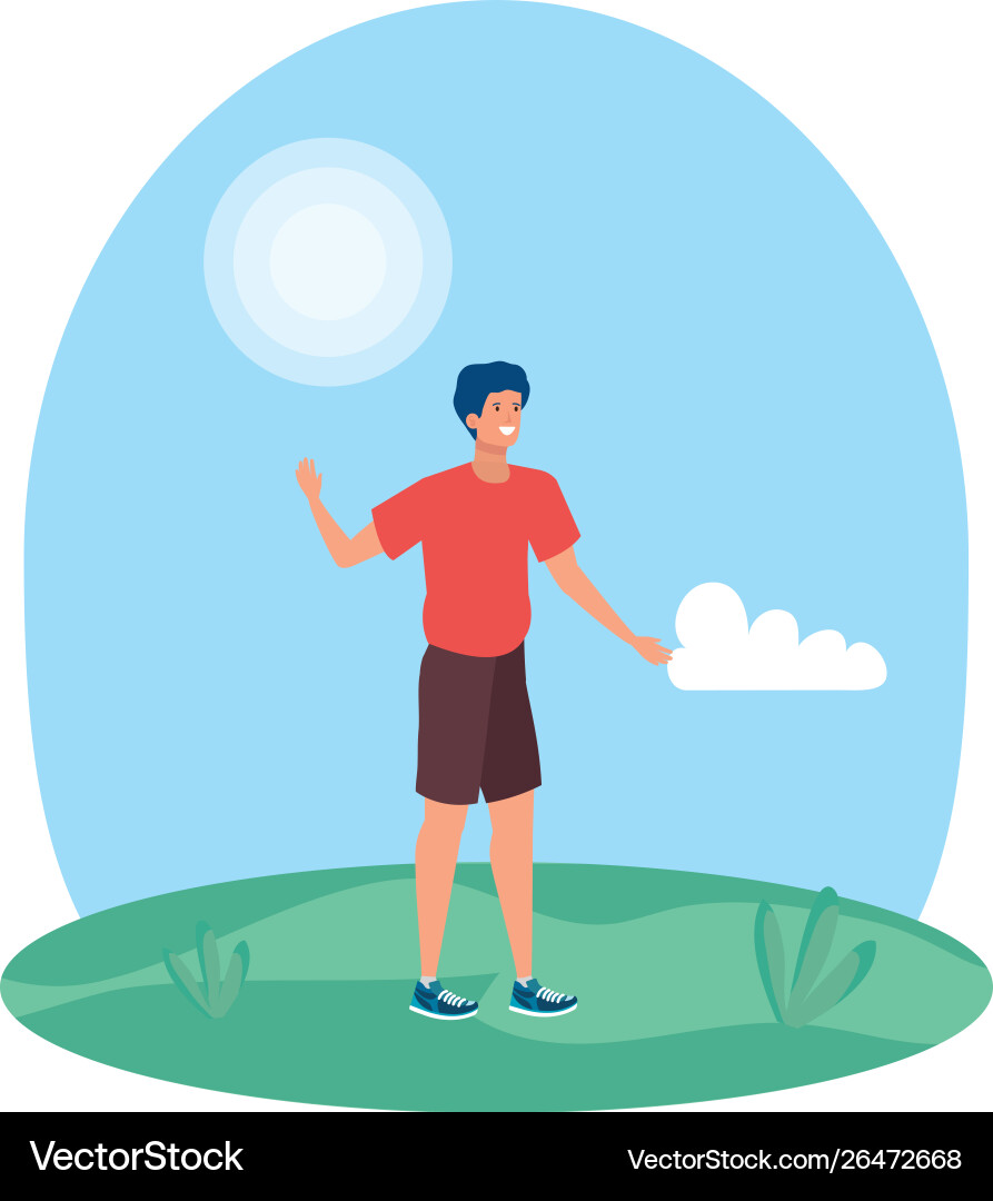 Happy young man in landscape Royalty Free Vector Image