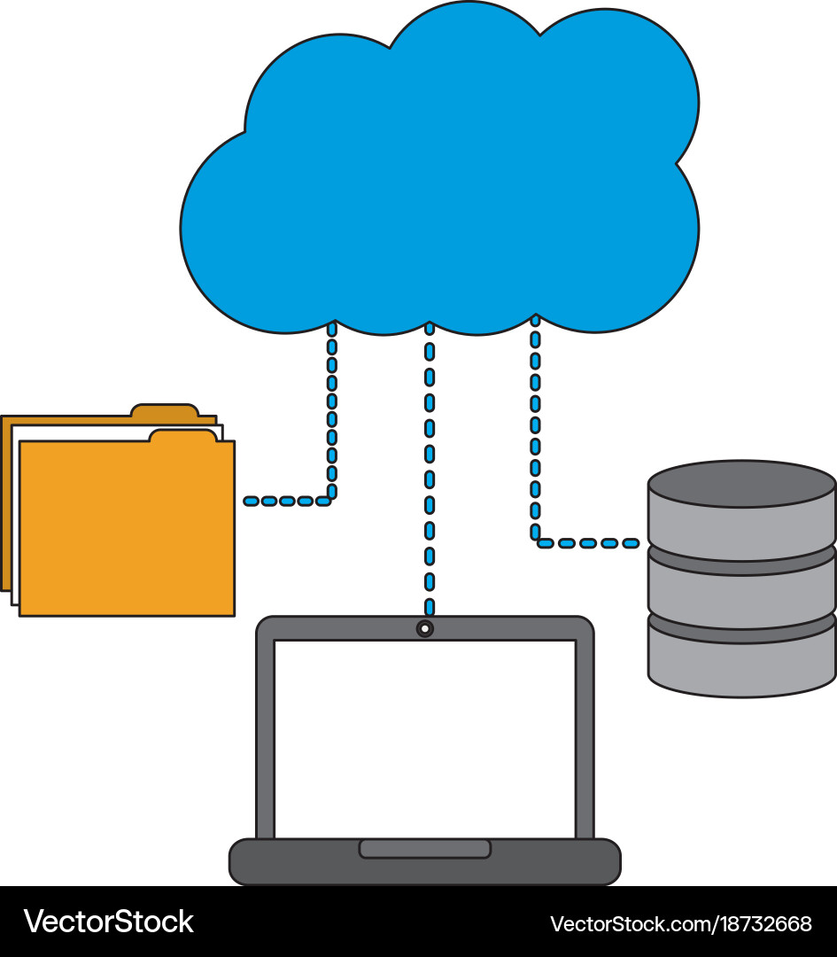 Laptop computer connection cloud folder and data Vector Image