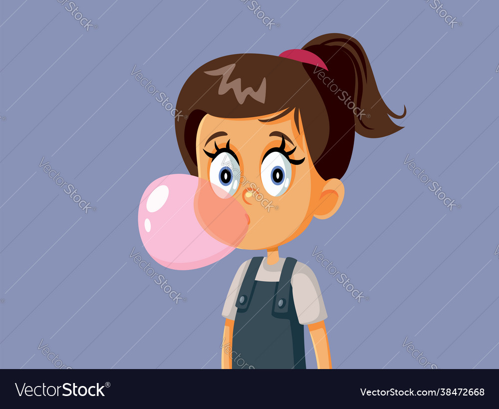 Little girl chewing bubble gum Royalty Free Vector Image