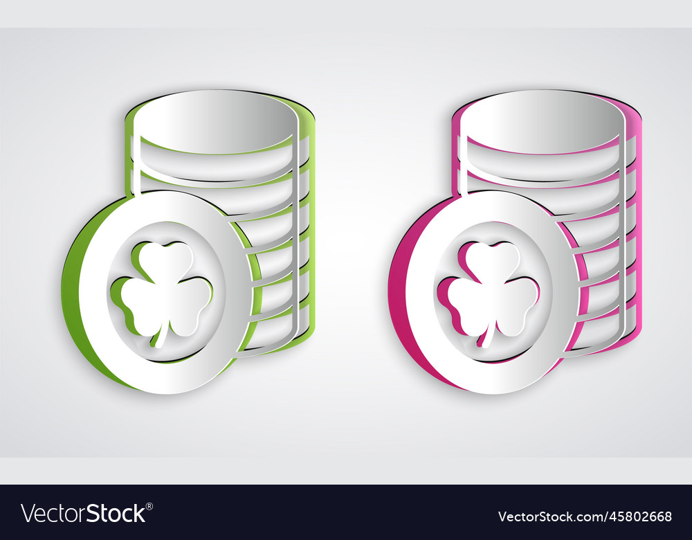 Paper cut golden leprechaun coin with clover Vector Image