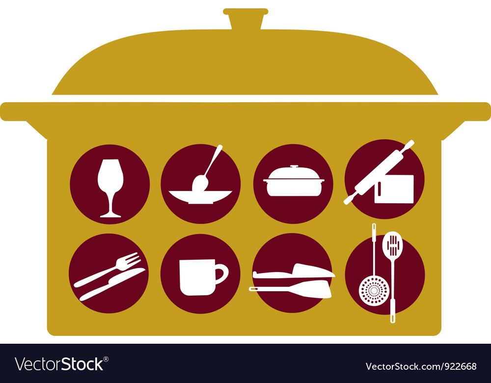 Pot with kitchenware set Royalty Free Vector Image