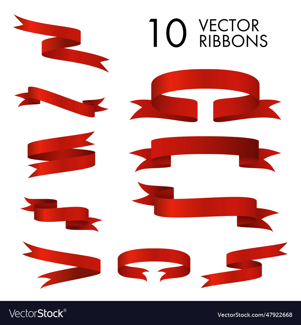 Red ribbon scrolls set Royalty Free Vector Image