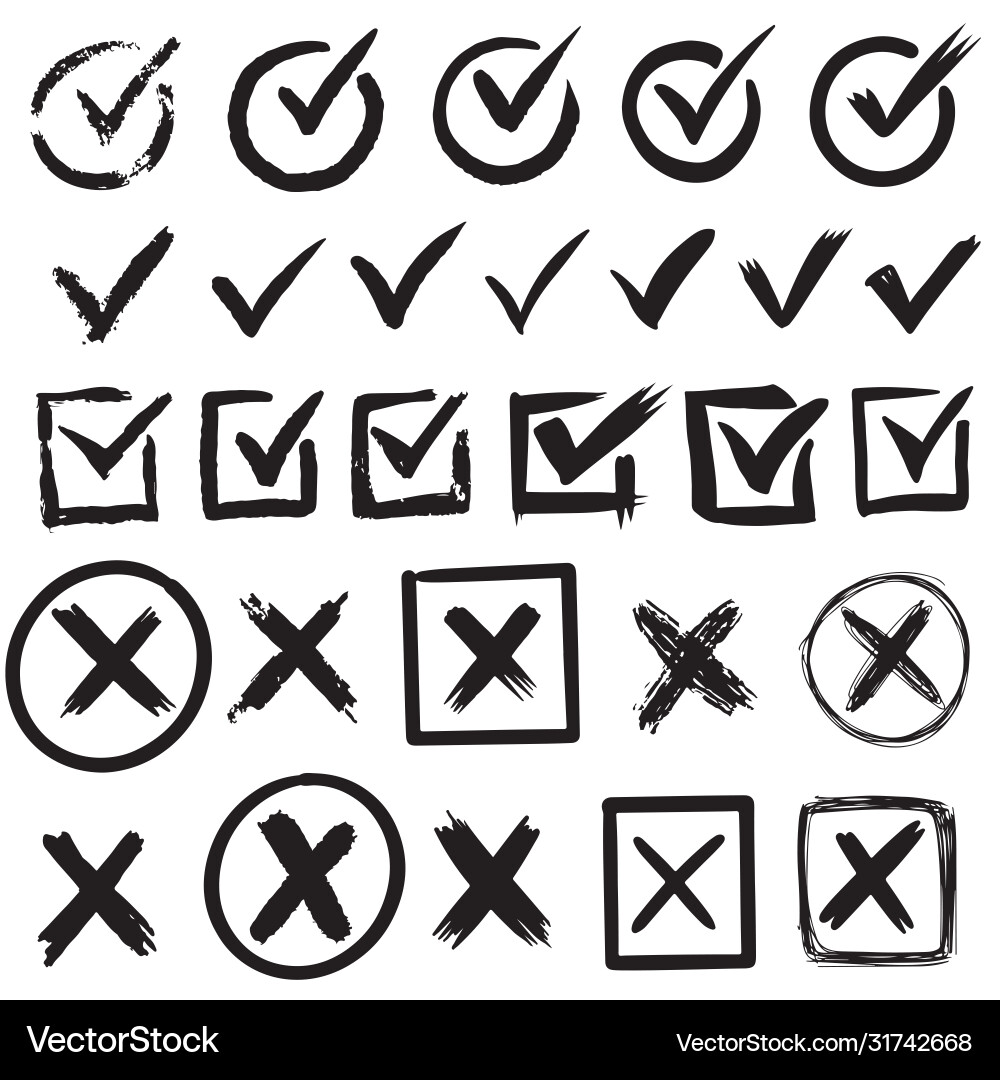 Set hand drawn check v signs isolated on Vector Image