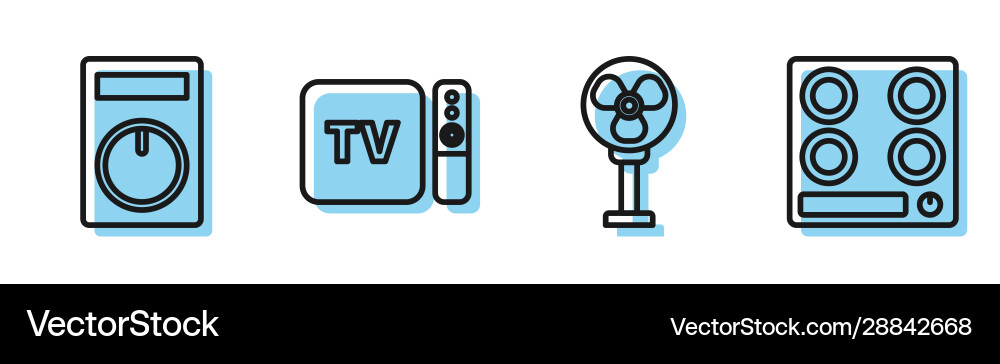Set line electric fan remote control tv box Vector Image