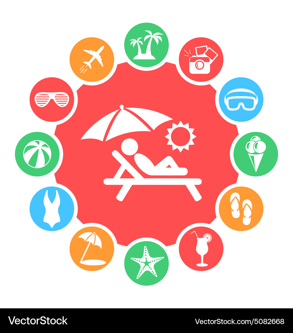 Summertime circle with summer icons isolated Vector Image