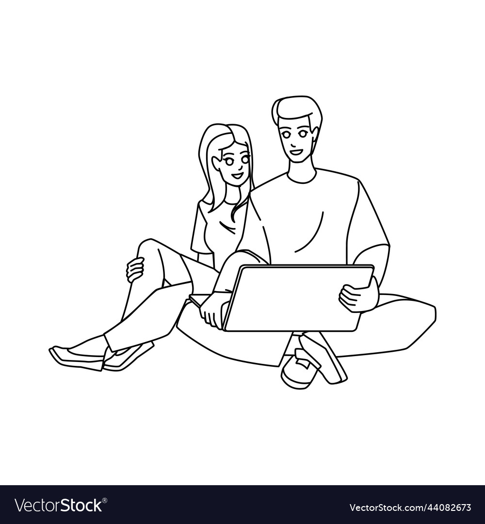 Couple using computer Royalty Free Vector Image