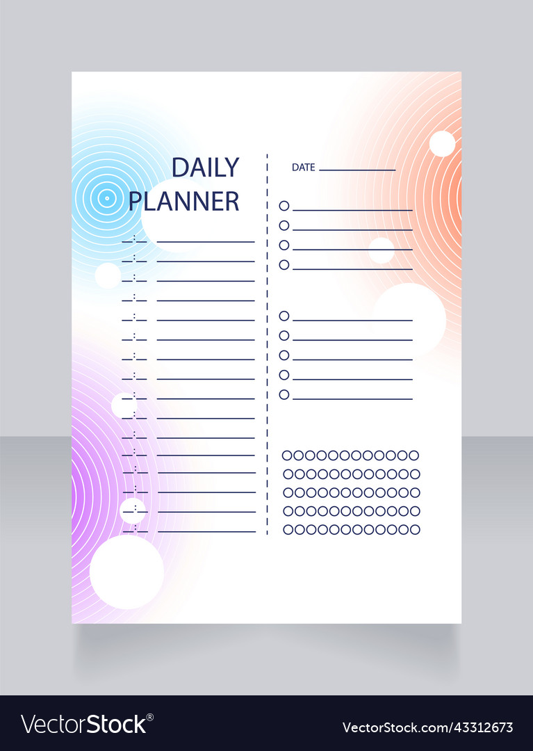 Daily planner worksheet design template Royalty Free Vector