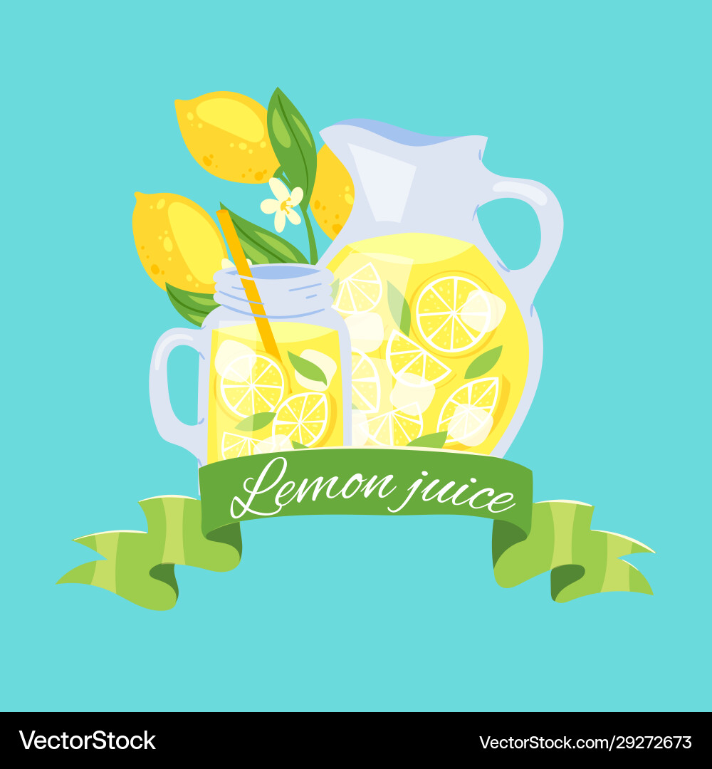 Lemon juice fresh lemonade with lemons fruit Vector Image