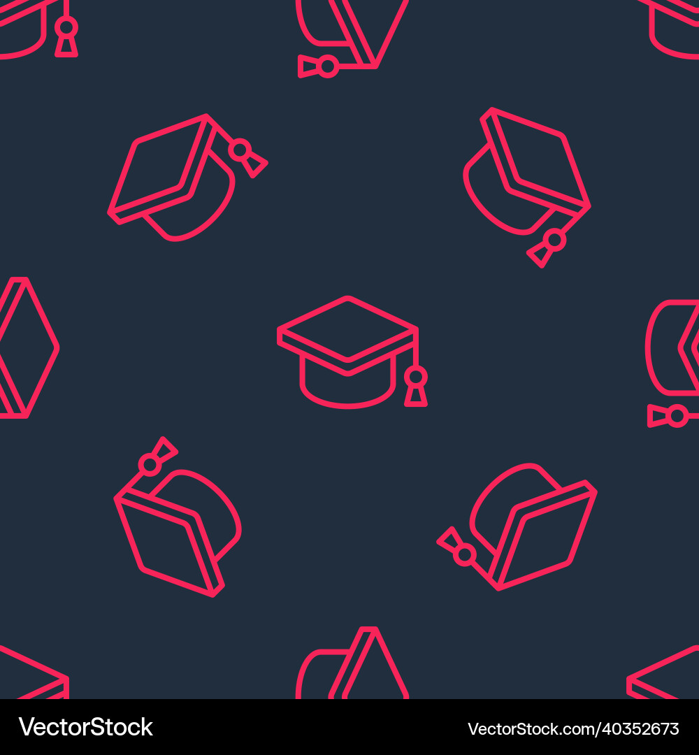 Red line graduation cap icon isolated seamless Vector Image