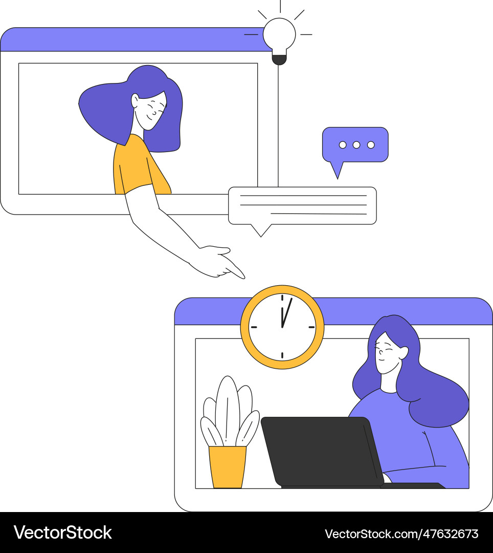 Remote communication with woman character engaged Vector Image