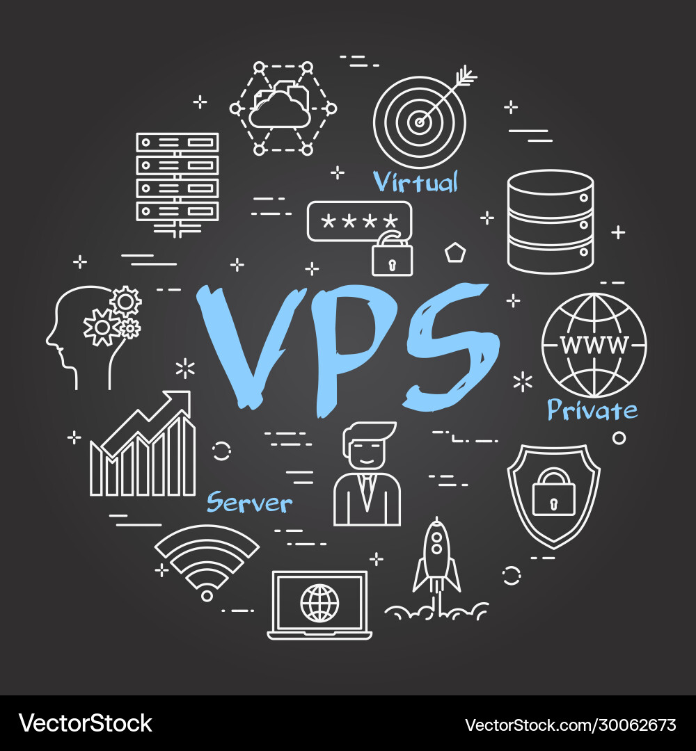 Round line banner - vps concept on black Vector Image