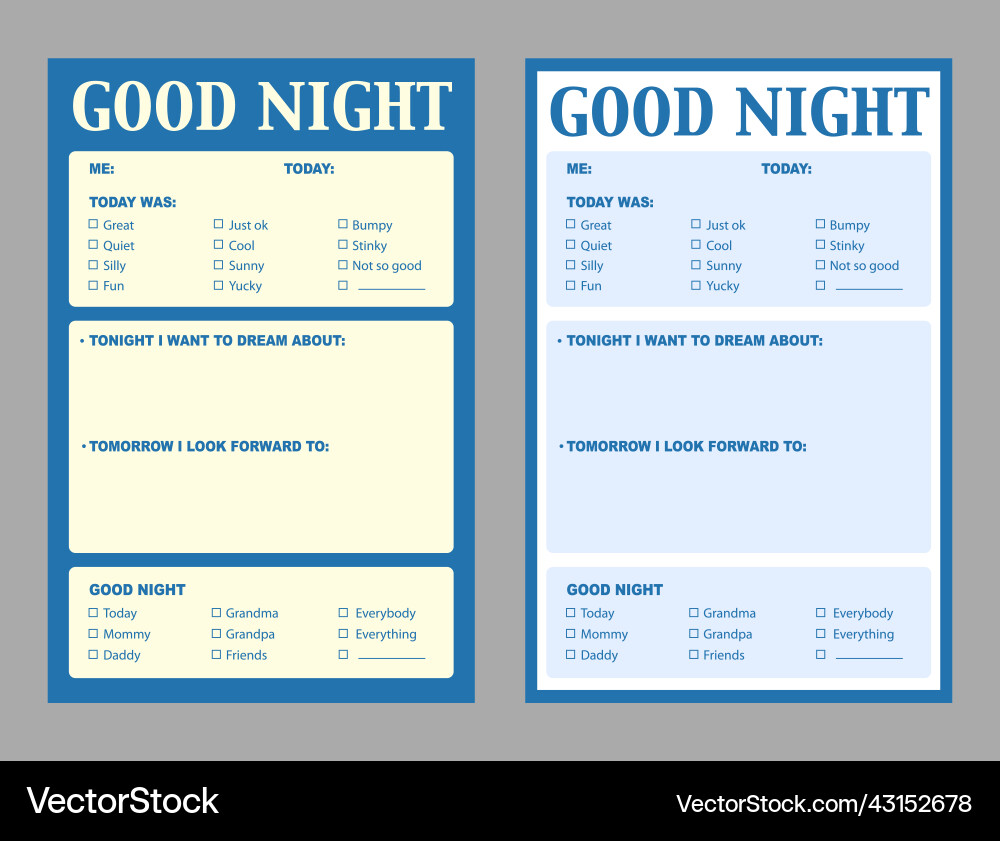 2 set of good night check list Royalty Free Vector Image