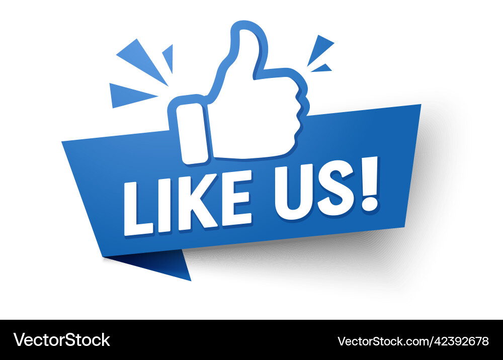 Blue label with thumb up and text like us Vector Image