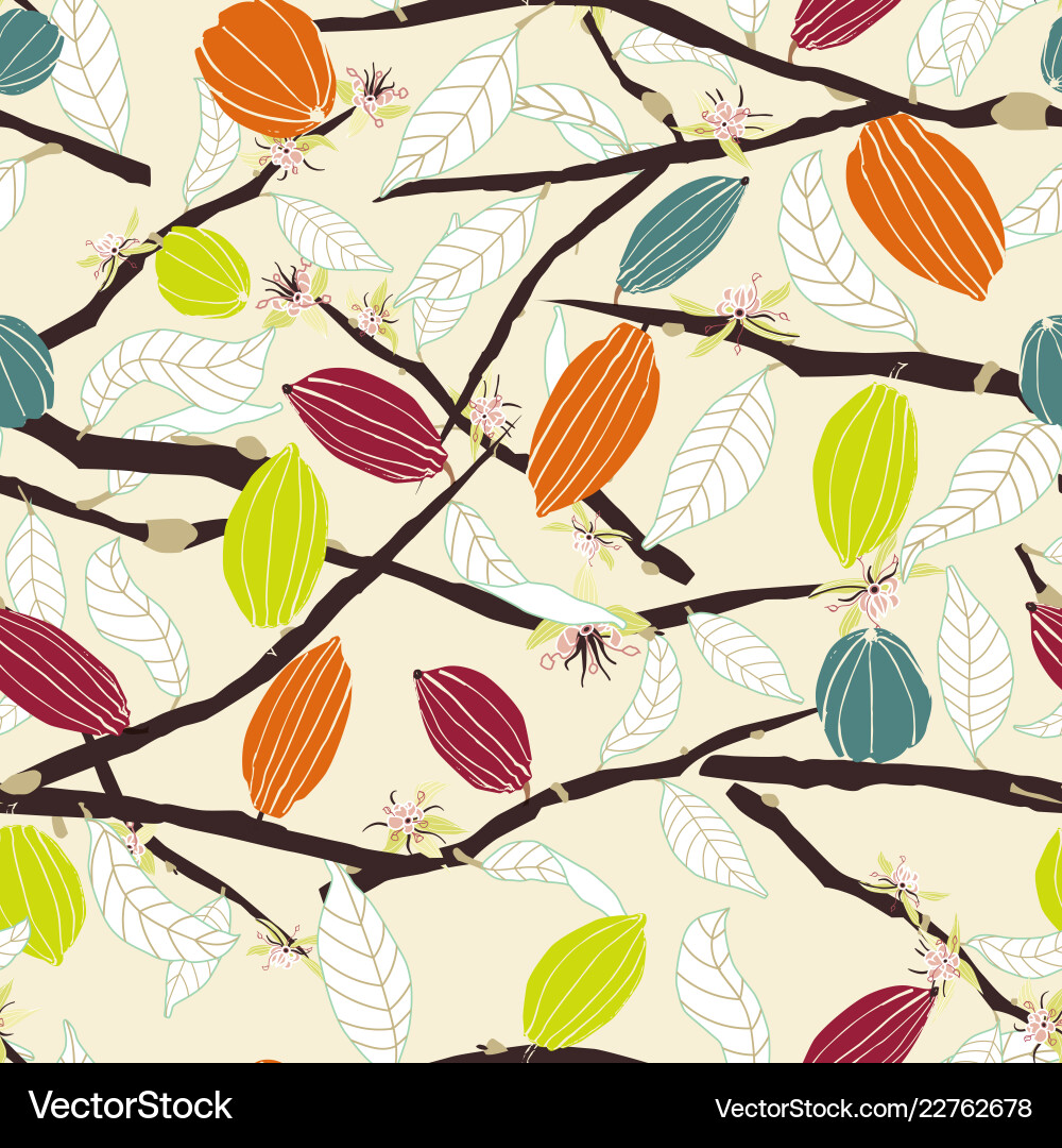 Cacao tree branches bearing pods seamless Vector Image