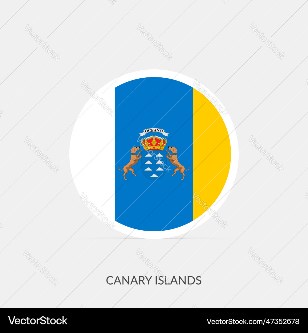 Canary islands round flag icon with shadow Vector Image