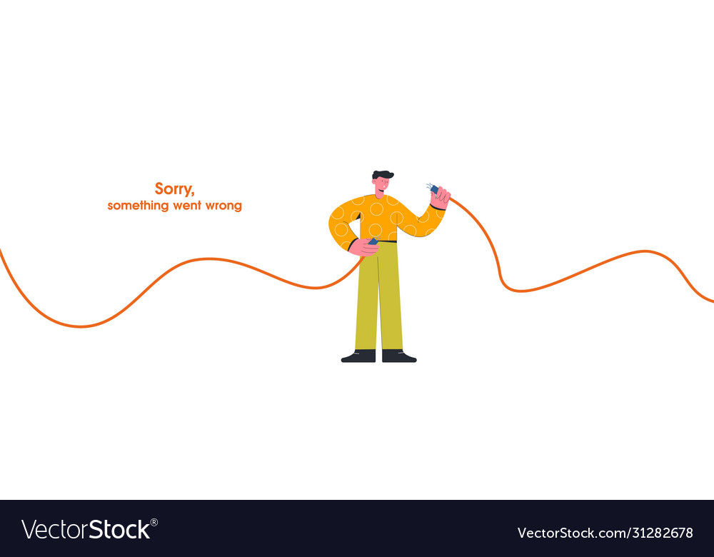 Cartoon guy hold unplugged cable internet Vector Image Cartoon guy hold unplugged cable internet Vector Image