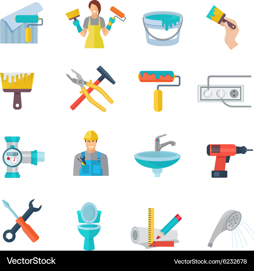 Home Repair Icons Flat Set Royalty Free Vector Image