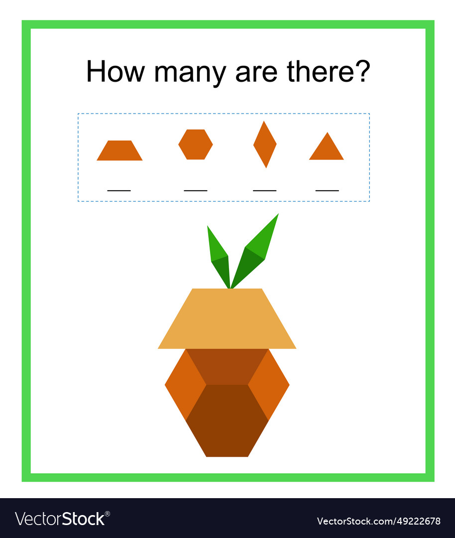 Math activity for kids how many geometric shapes Vector Image