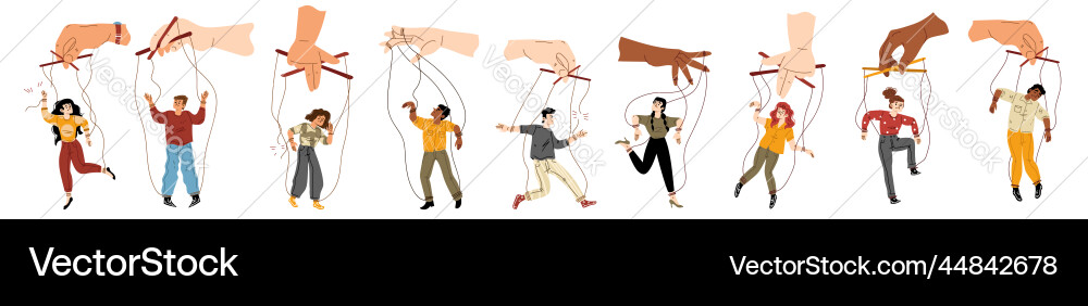 Puppet people controlled by puppeteer hand Vector Image