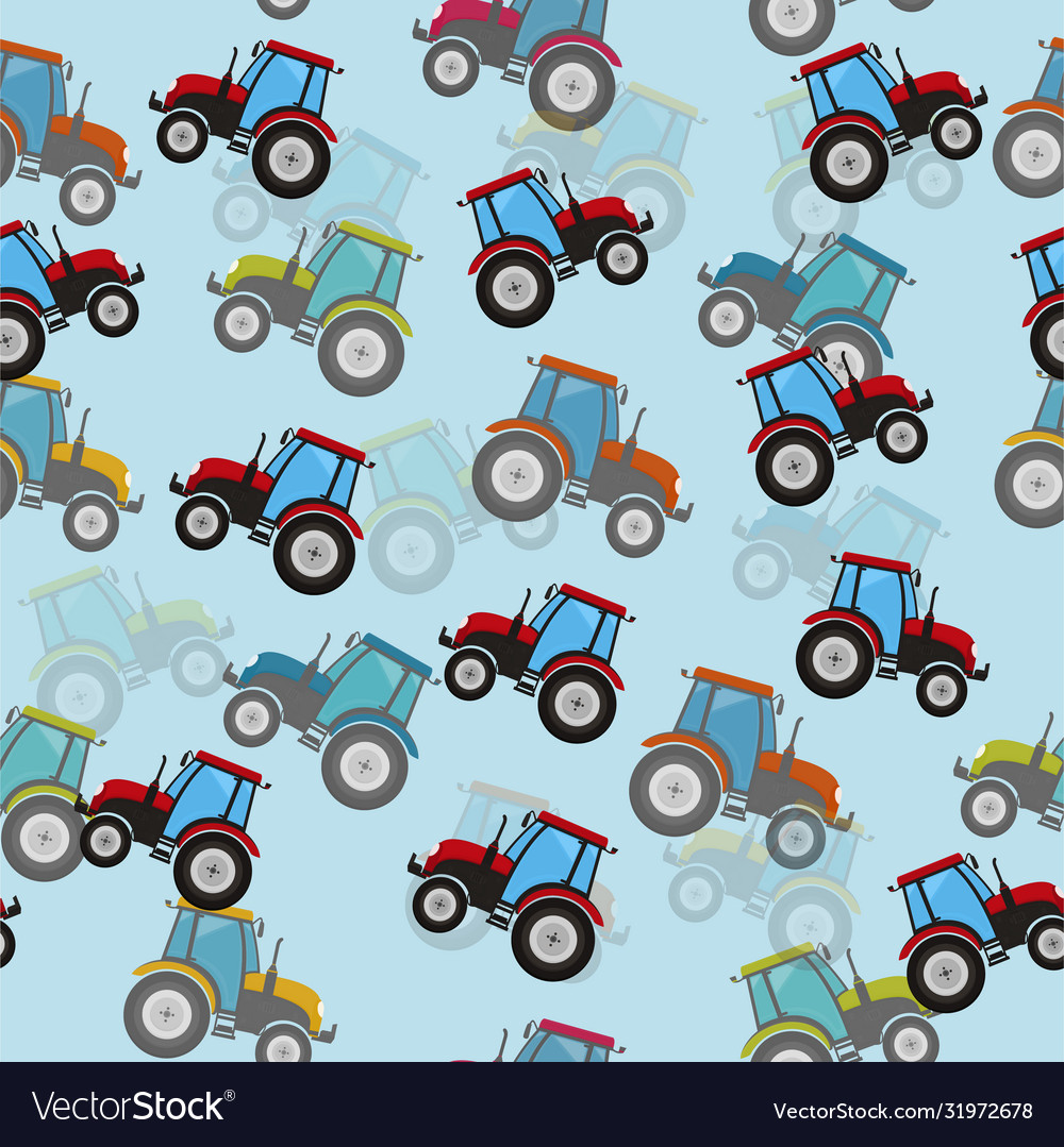 Seamless pattern with multi-colored tractor Vector Image