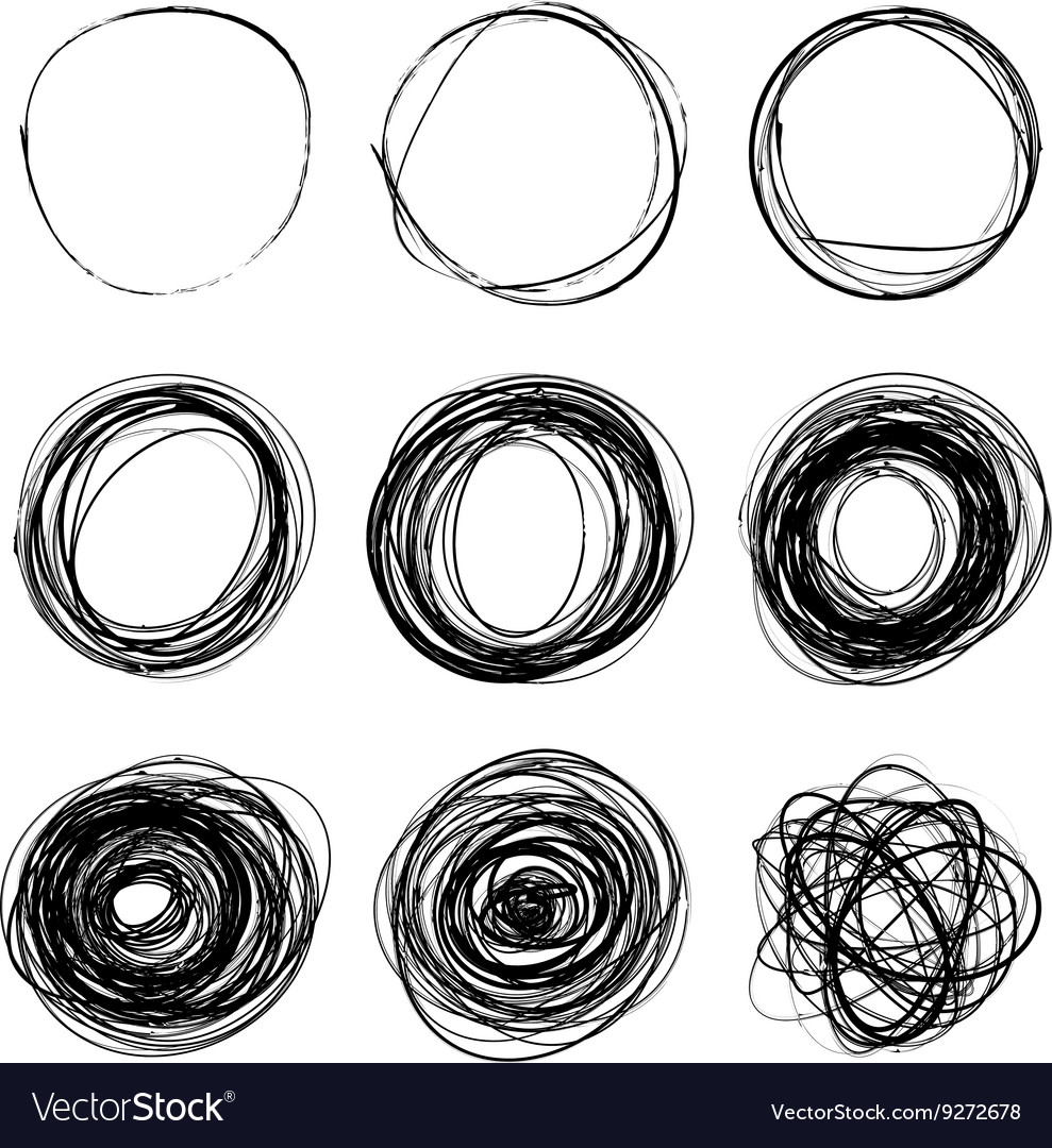 Set of nine hand drawn scribble circles on white Vector Image