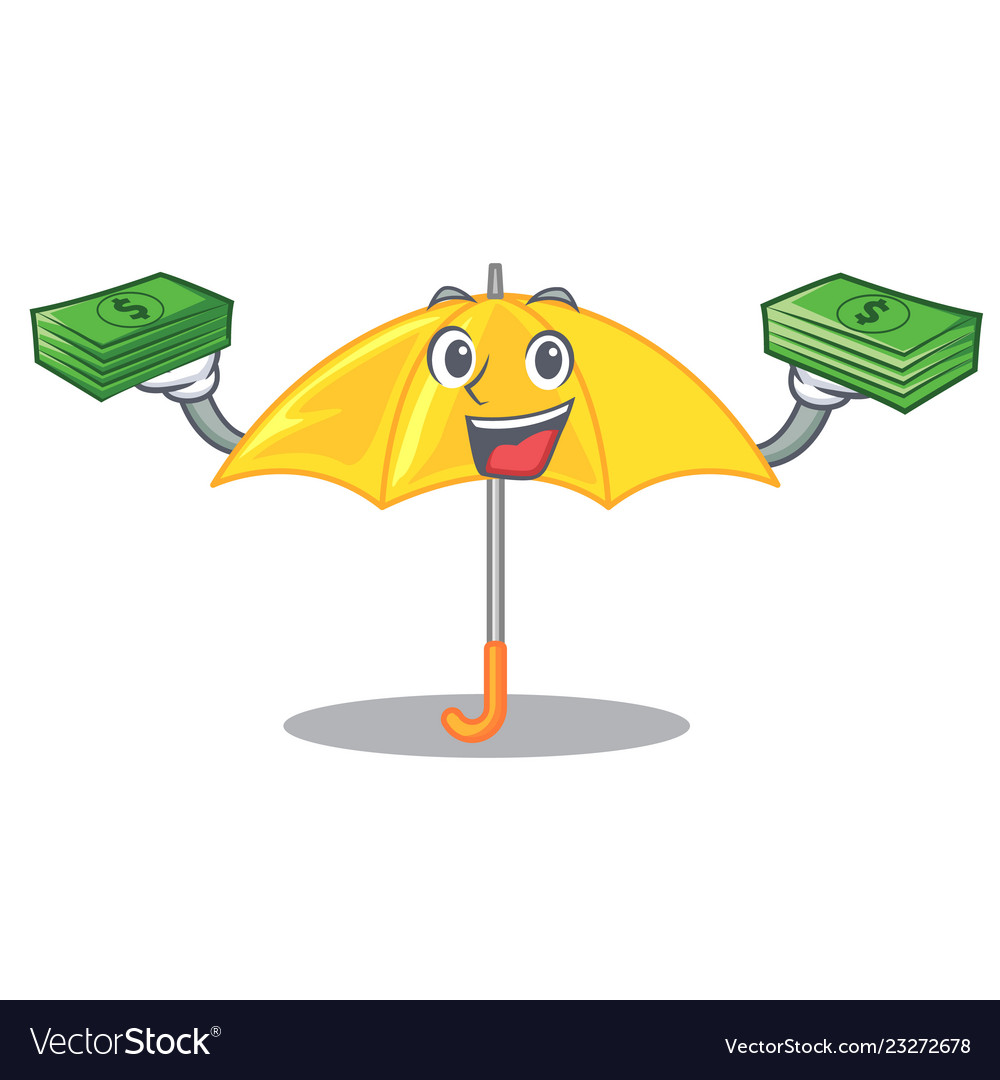 With money beautiful open umbrella on yellow Vector Image