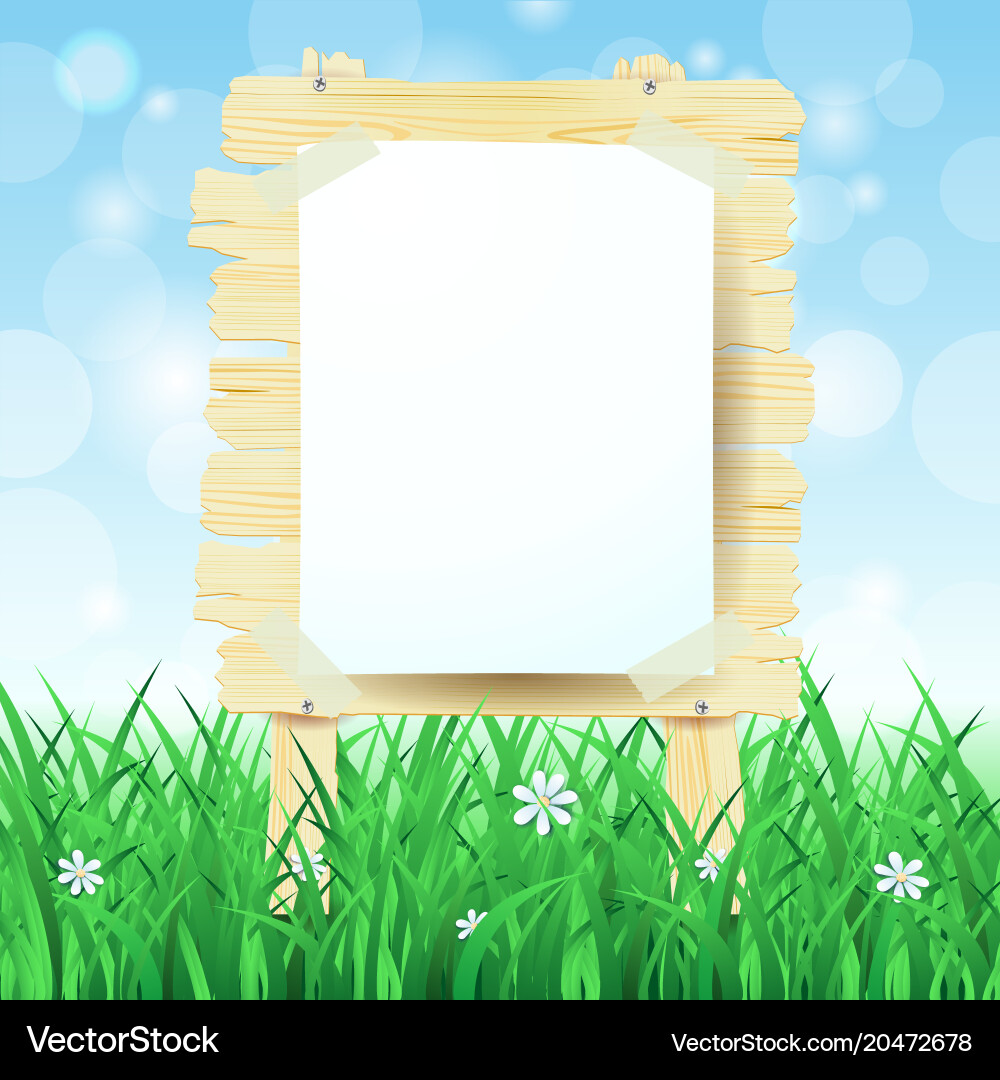Wooden sign on spring background Royalty Free Vector Image