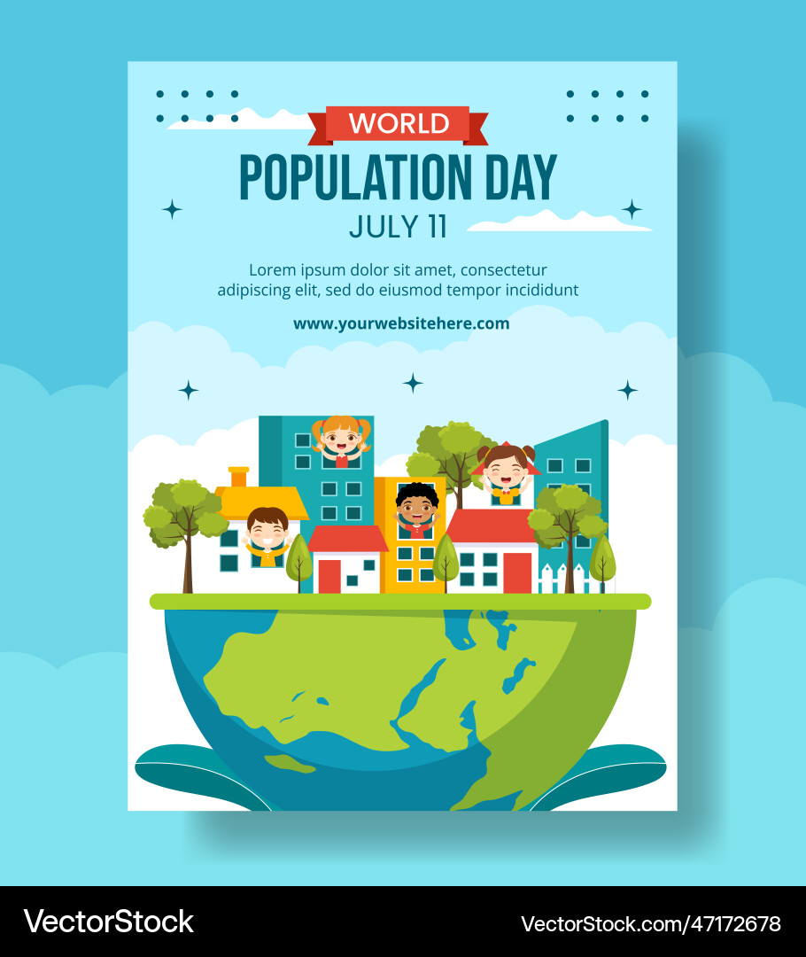 World population day vertical poster flat cartoon Vector Image