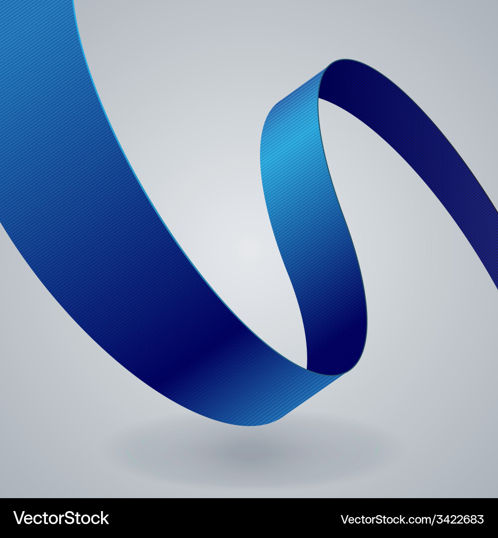 Blue fabric curved ribbon on grey background Vector Image